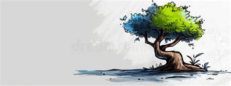 A Tree Drawing Submerged In Water With A Water Splash Erupting From Its Base Stock Illustration