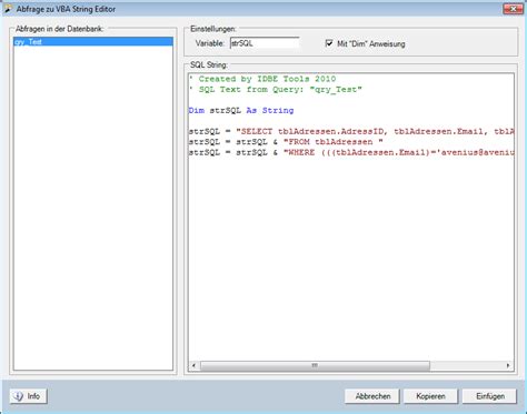 avenius individual datenbank programmierung abfrage zu vba string editor