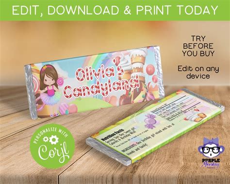 Candyland Candy Bar Wrapper Candy Land Chocolate Treat Etsy