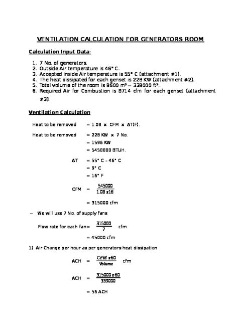 Ventilation Calculation For Generators Room Pdfcoffee Com
