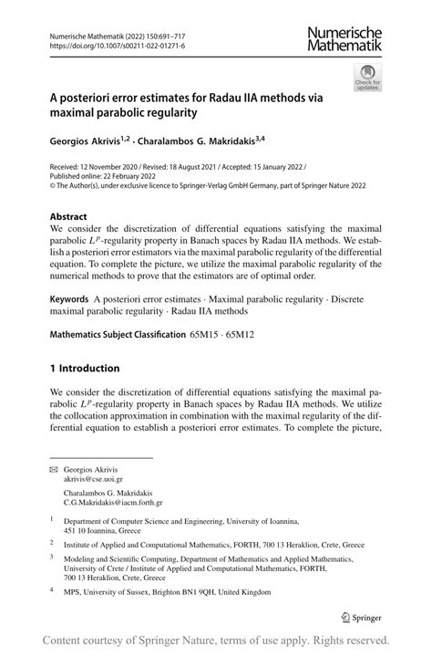 A Posteriori Error Estimates For Radau Iia Methods Via Maximal Parabolic Regularity Request Pdf