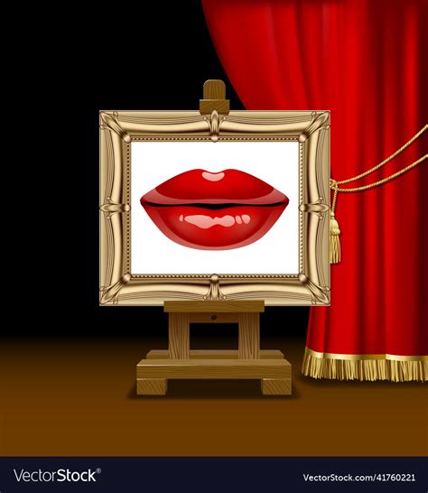 Female Sexy Red Lips In A Gold Frame On Easel Vector Image