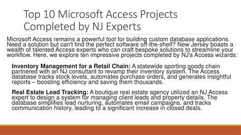 Ppt Top 10 Microsoft Access Projects Completed By Nj Experts Powerpoint Presentation Id13172383