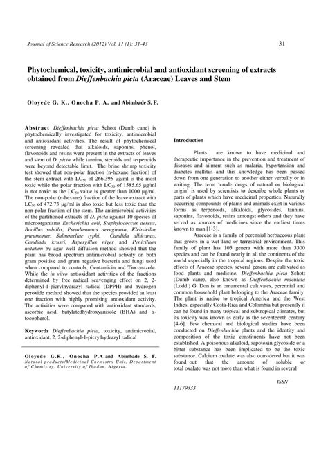 Pdf Phytochemical Toxicity Antimicrobial And Antioxidant Screening Of Extracts Obtained From