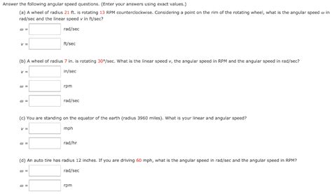 Solved Answer The Following Angular Speed Questions Enter Chegg