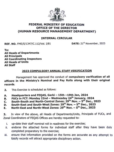 verification circular and form pdf