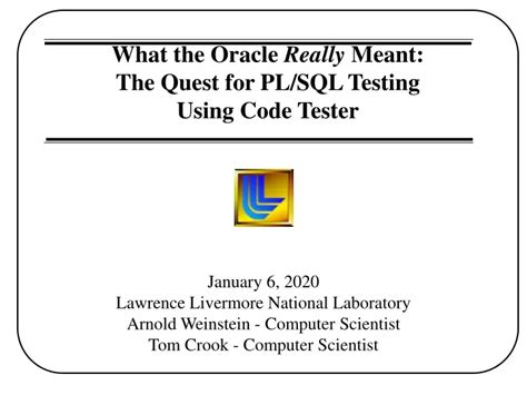 PPT What The Oracle Really Meant The Quest For PL SQL Testing Using Code Tester PowerPoint