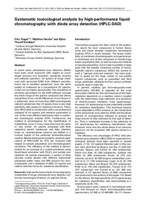 Pdf Systematic Toxicological Analysis By High Performance Liquid Chromatography With Diode