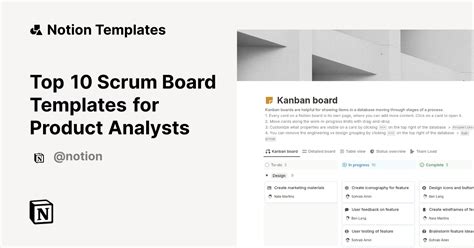 Top 10 Scrum Board Templates For Product Analysts Notion Template Marketplace