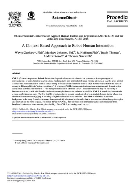 Pdf A Context Based Approach To Robot Human Interaction