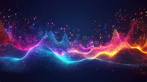Vibrant Abstract Waveforms With Neon Colors And Sparkling Particles Stock Image Image Of