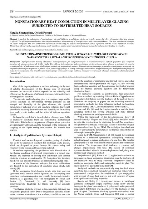 Pdf Nonstationary Heat Conduction In Multilayer Glazing Subjected To Distributed Heat Sources
