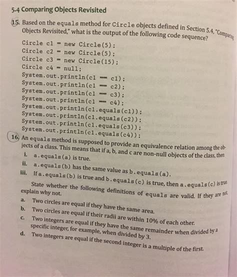 Solved 54 Comparing Objects Revisited 15 Based On The