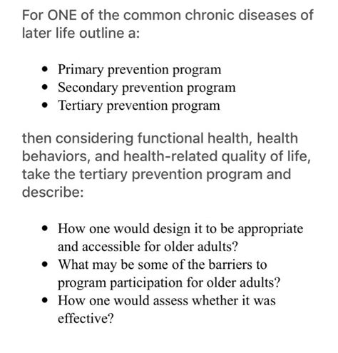 Solved later life outline a: - Primary prevention program - | Chegg.com