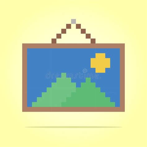 Pixel 8 Bit Frame Of Gallery Game Assets In Vector Stock Vector