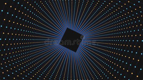 Dynamic Design Vibrant Dots Surround A Striking Black Square On Blue And Orange Background Stock