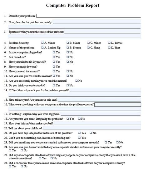 Damage Report Templates Report Template Templates Computer Problems