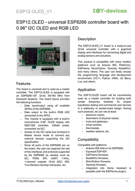 Esp12 Oled V1 Datasheet En Universal Esp8266 Controller Board With 0 96″ I2c Oled And Rgb Led