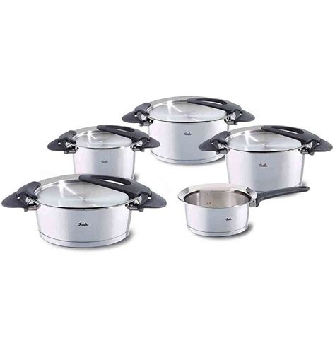 Fissler Intensa 스테인리스 스틸 조리기구 세트 9피스 금속 뚜껑이 있는 냄비 육수 냄비 3 티몬