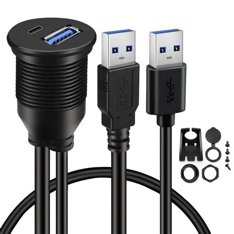 Dual USB Panel Mount USB 3 0 A To USB A USB C Car Cable