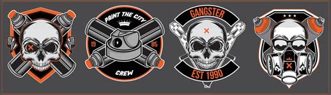 A Set Of Graffiti Artwork Skull Badass Illustration Ghetto Style And