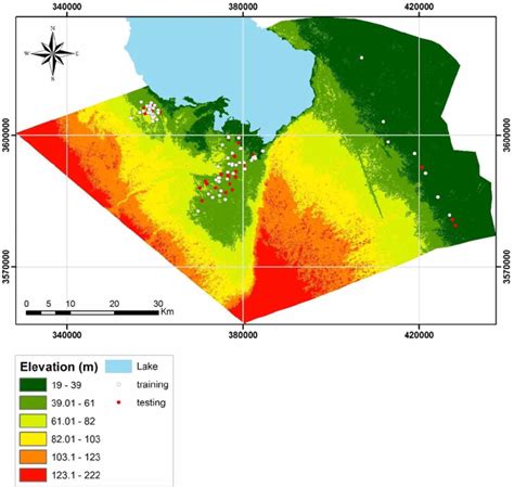 Elevation M In The Study Area With Training And Testing Data Sets Download Scientific Diagram