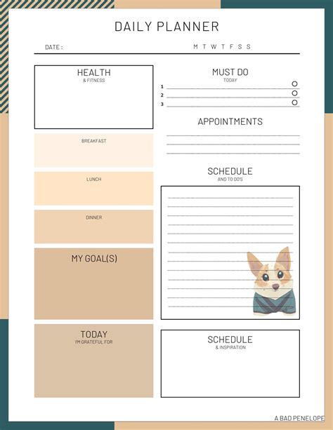 A Bad Penelope Corgi Digital Planner Template Printable Download Etsy