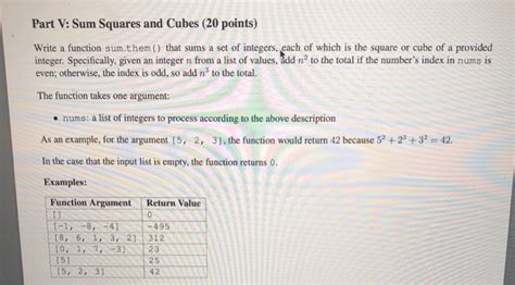 Solved Part V Sum Squares And Cubes 20 Points Write A