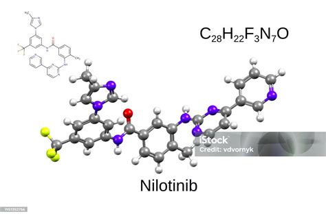 화학 요법 약물 닐로티닙의 화학식 골격식 및 3d 볼 앤 스틱 모델 흰색 배경 0명에 대한 스톡 사진 및 기타 이미지 0명 3차원 형태 건강관리와 의술 Istock