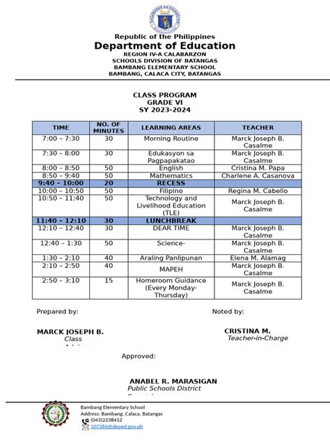 Class Program Pdf