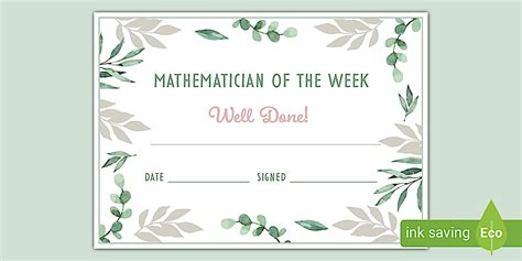 👉 Botanical Themed Mathematician Of The Week Certificate
