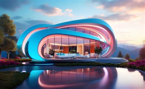 A Futuristic Modern Neon Building Architecture Stock Illustration Illustration Of Render