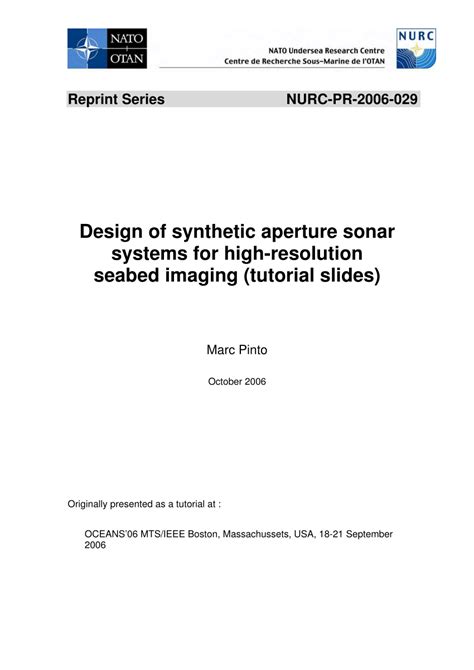 PDF Design Of Synthetic Aperture Sonar Systems For High Resolution Seabed Imaging Tutorial