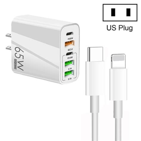 65w Dual Pd Type C 3 X Usb Multi Port Charger พร้อมสายเคเบิลข้อมูล 3a