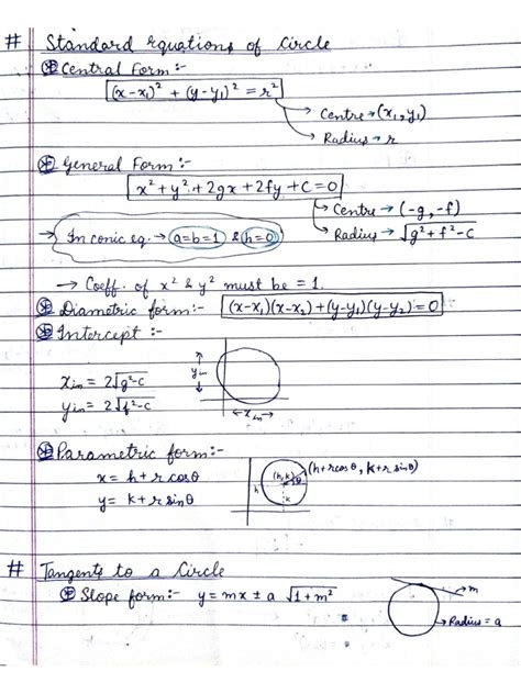 Circle Class 11 Short Notes Pdf