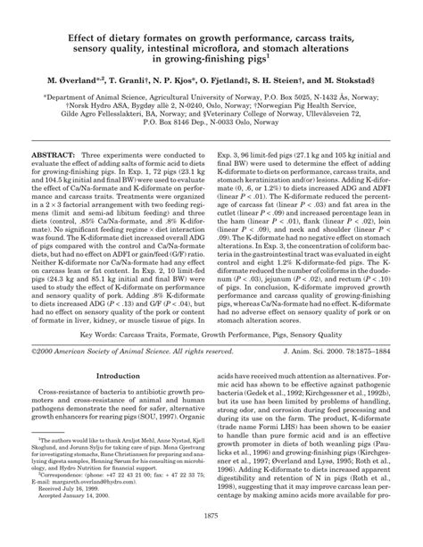 Pdf Effect Of Dietary Formates On Growth Performance Carcass Traits Sensory Quality