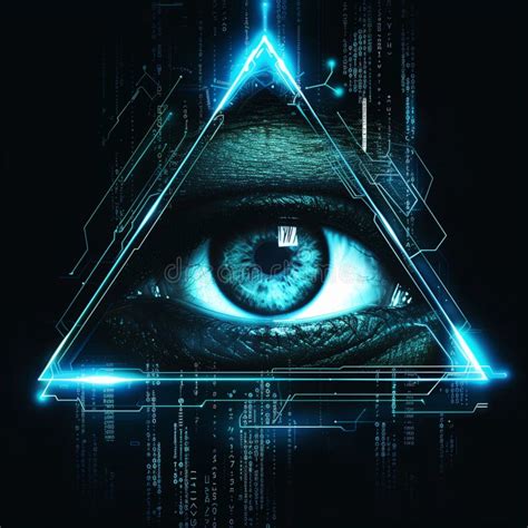All Seeing Eye Symbol With Digital Artificial Intelligence Cyber Conspiracy Theme Stock