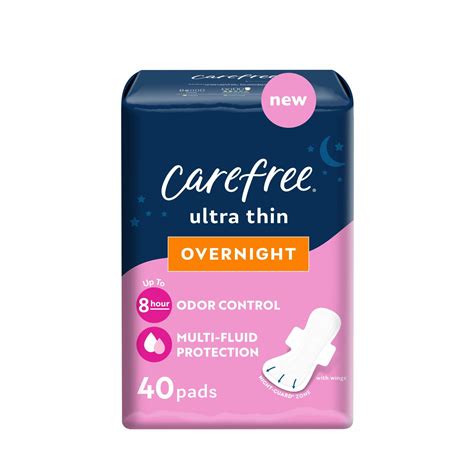 Carefree® Ultra Thin Overnight Pads With Wings 40 Count Multi Fluid Absorption Protection For