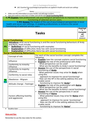 New Level 3 Btec Unit 11 Psychological Perspectives Whole Unit Teaching Resources