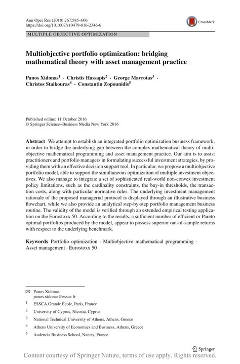 Multiobjective Portfolio Optimization Bridging Mathematical Theory With Asset Management