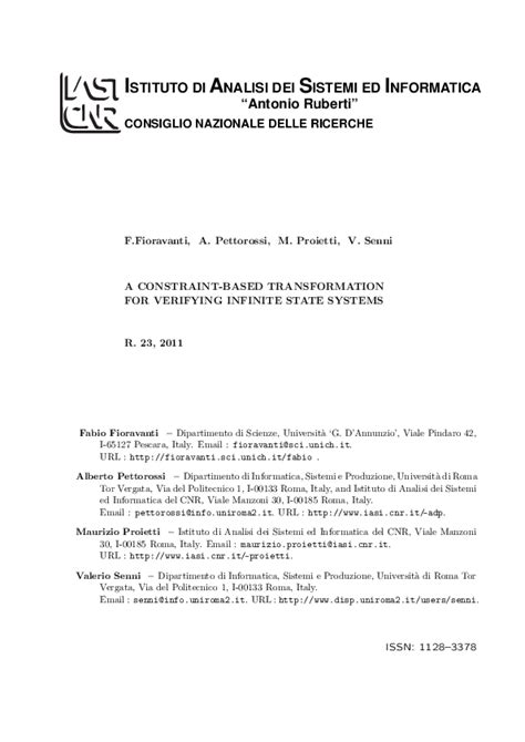 Pdf A Constraint Based Transformation For Verifying Infinite State Systems