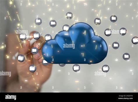 Female Pointing At A Big Data Cloud Stock Photo Alamy