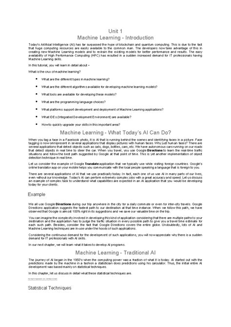 Unit 1 Machine Learning P1 Unit 1 Machine Learning Introduction Todays Artificial