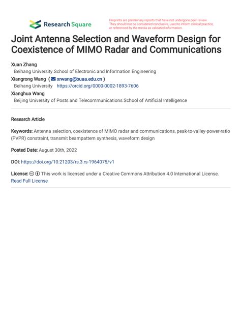 Pdf Joint Antenna Selection And Waveform Design For Coexistence Of