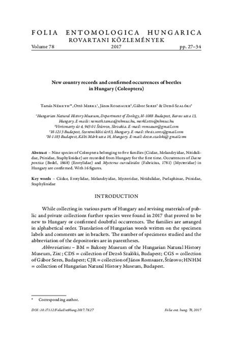 Pdf New Country Records And Confi Rmed Occurrences Of Beetles In