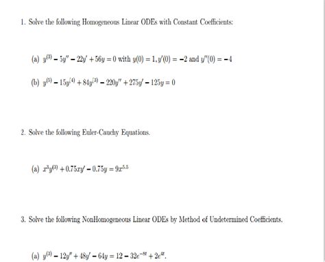 Solved 1 Solve The Following Homogeneous Linear Odes With