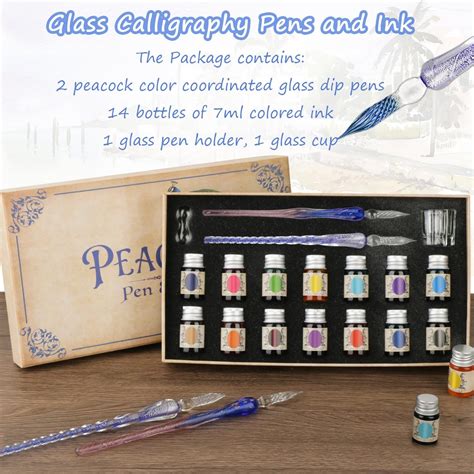 Yicmy Bolígrafos De Caligrafía De Vidrio Con 14 Tintas De Color Kits De Caligrafía Para