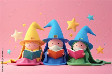Cute Wizard Cast Spelling Background Cartoon Toy Representation Stock