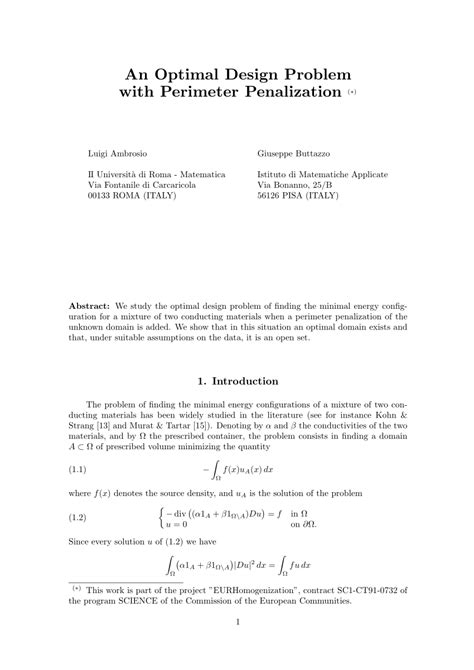 Pdf An Optimal Design Problem With Perimeter Penalization