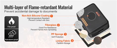 Vevor Fireproof Document Box Fireproof Document Bag With Lock 2000℉ 3 Layer Fireproof And